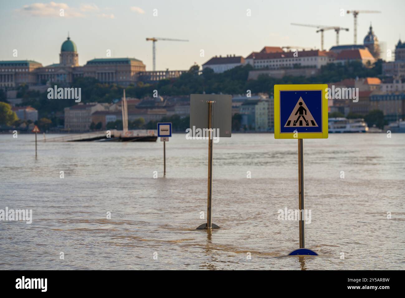 Budapest, Hungary - September 19, 2024: Submerged Road Signs in Flooded ...