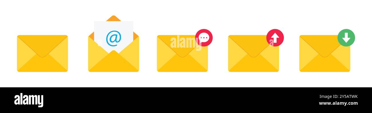 Incoming message icon. Notification, message or email vector icon set isolated on white ...
