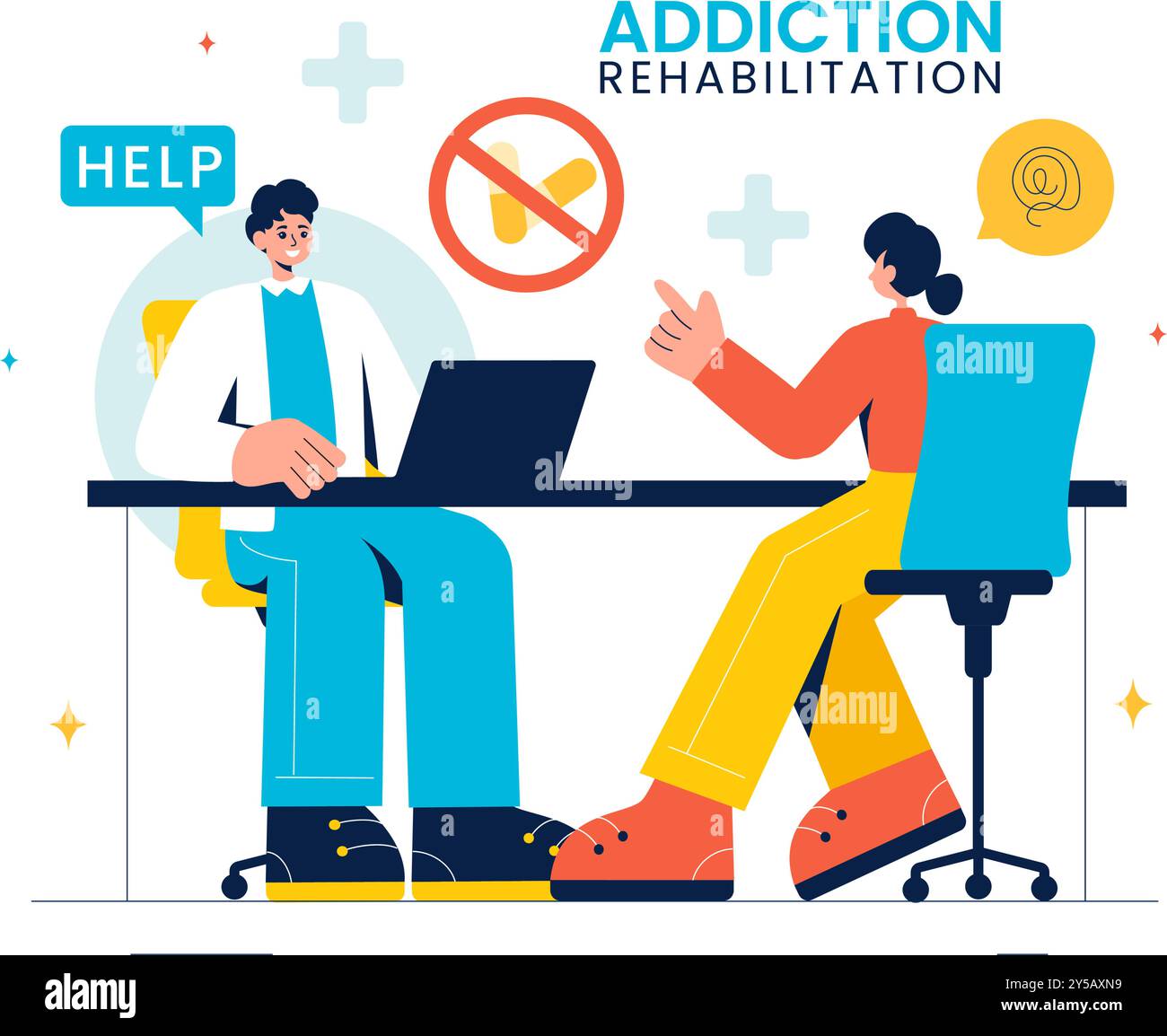 Addiction Rehabilitation Vector Illustration featuring an Inpatient Drug Rehab Center, Treatment ...