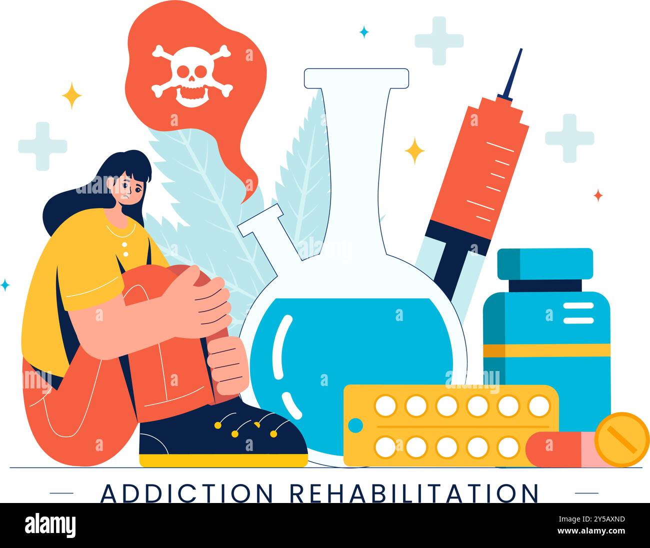 Addiction Rehabilitation Vector Illustration featuring an Inpatient ...