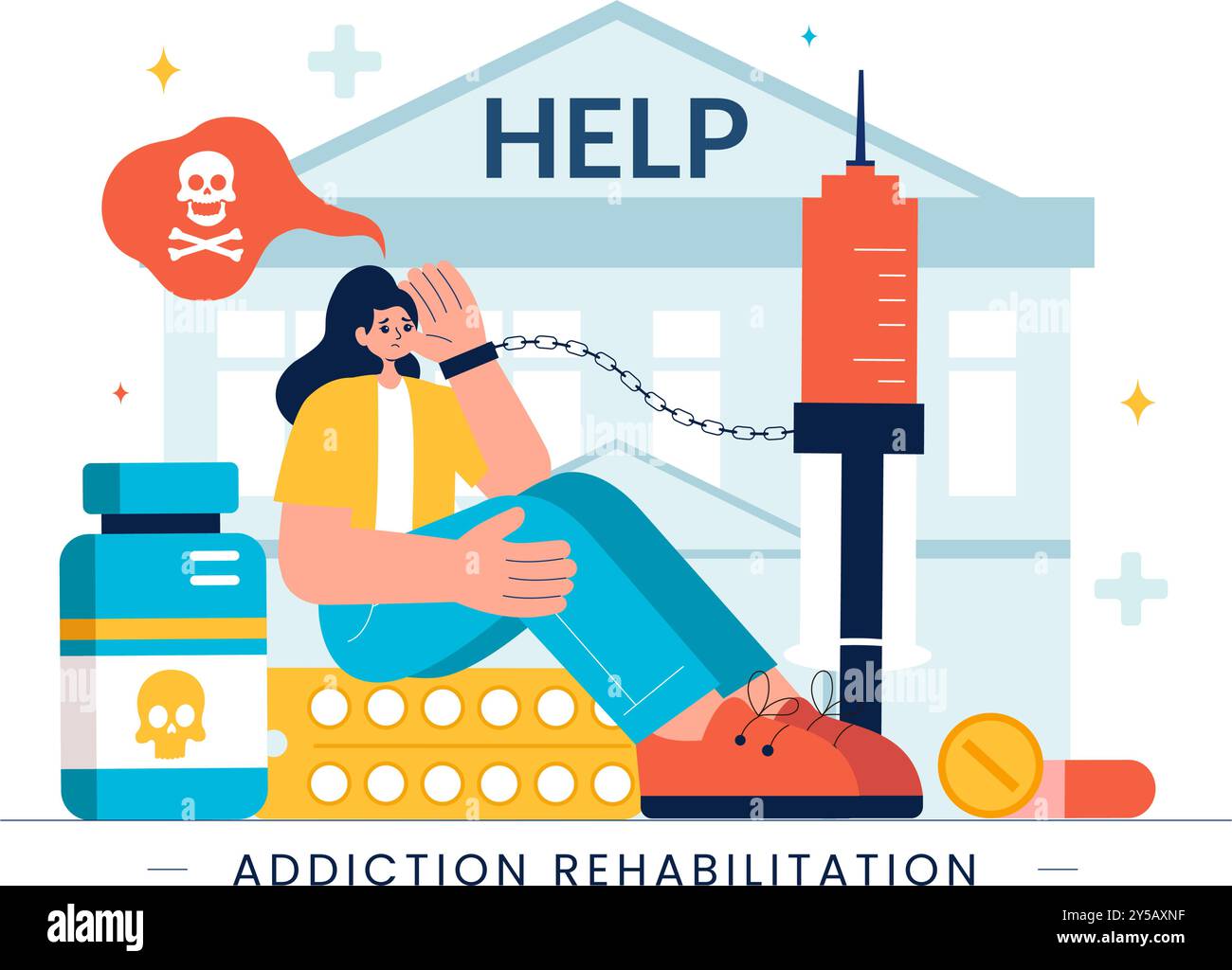 Addiction Rehabilitation Vector Illustration featuring an Inpatient ...