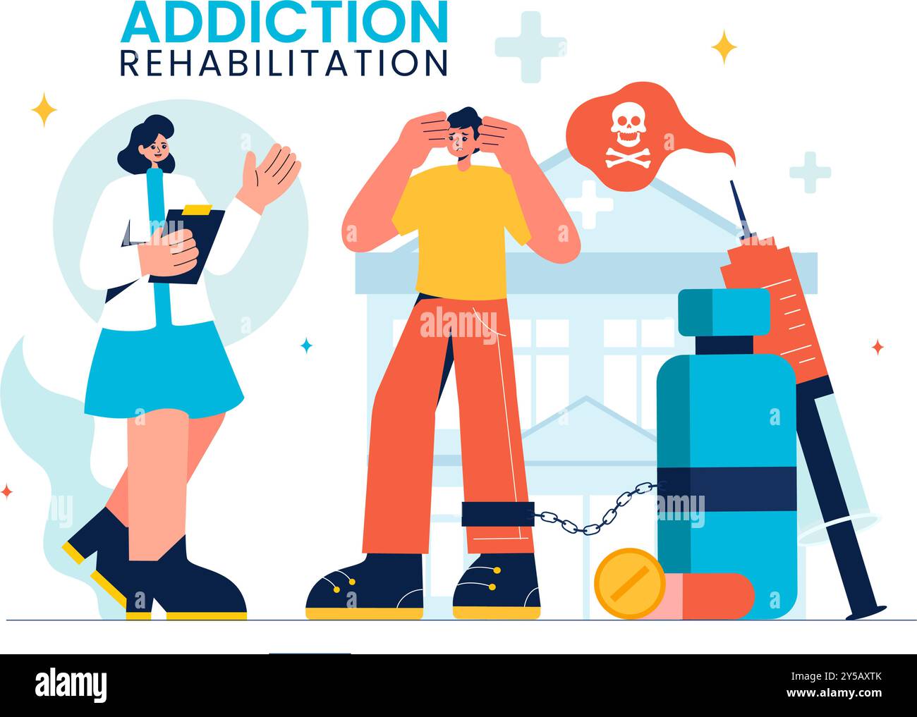 Addiction Rehabilitation Vector Illustration featuring an Inpatient ...