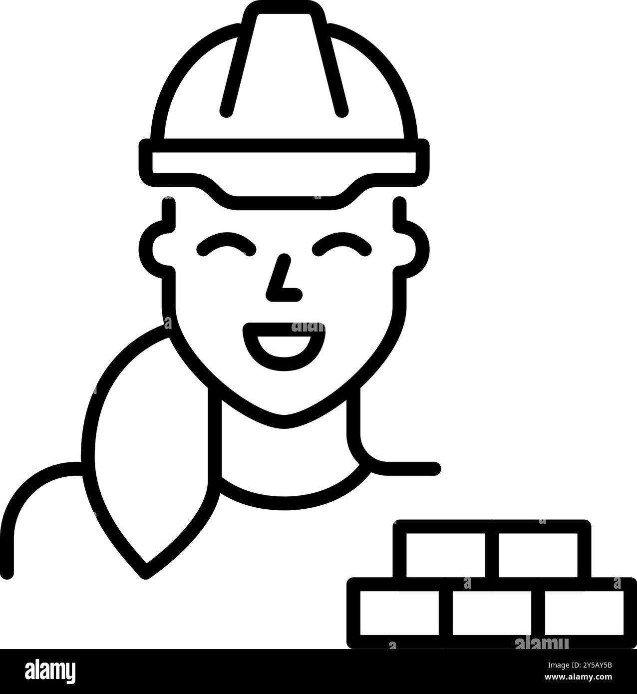 Woman in hard hat and bricks. Safety in construction work. Manual labor ...