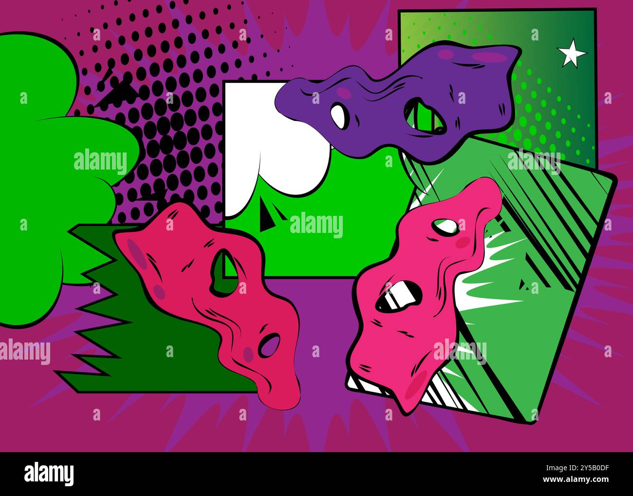 Cartoon green and purple background, comic book abstract backdrop ...