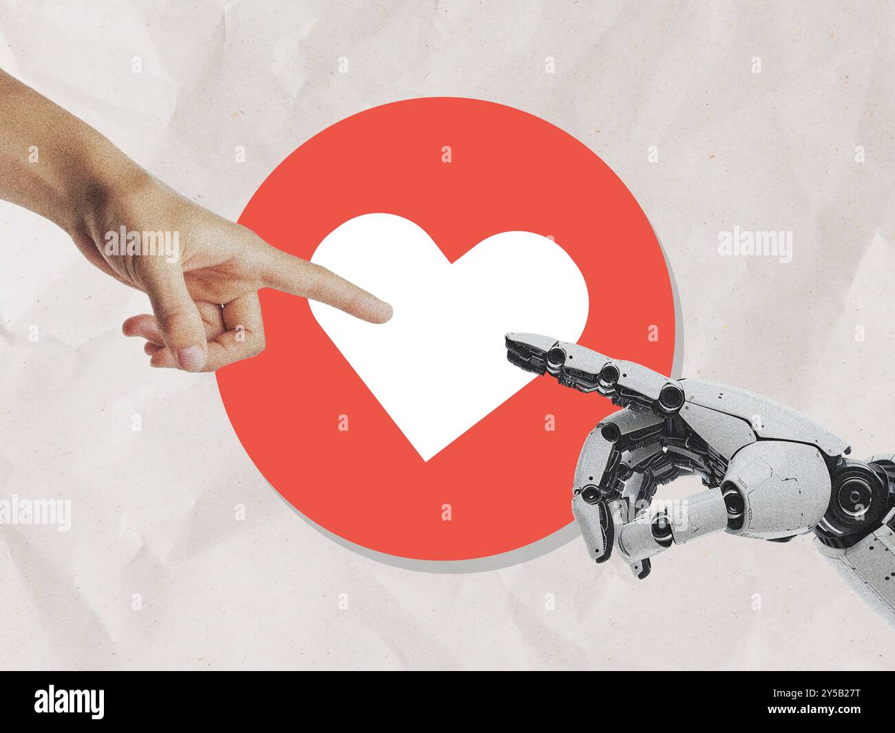A robot hand and humen hand touch heart, Human-robot collaboration ...