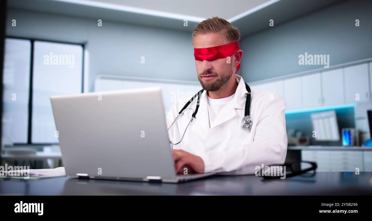 Confused Blindfolded Medical Doctor Concept. Hospital Worker Using ...