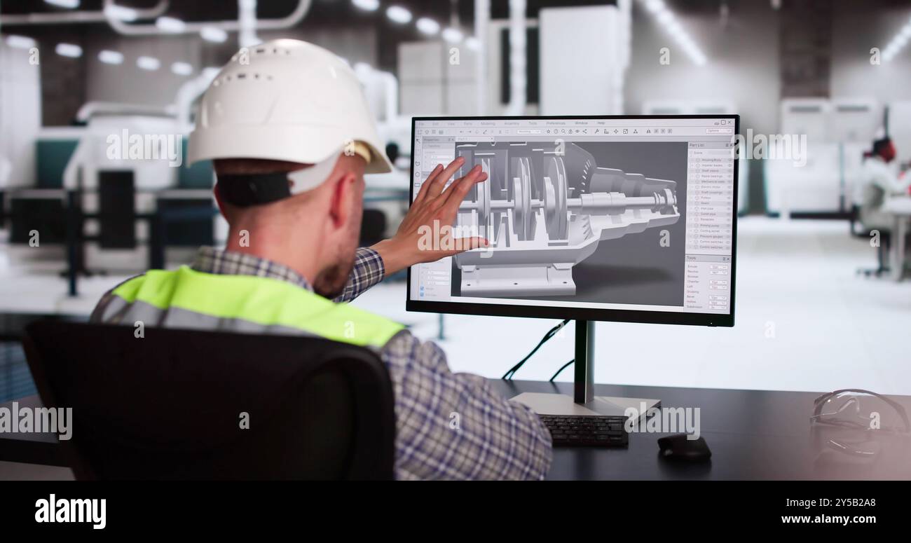 Engineer Doing 3D CAD Model Design On Computer At Factory Stock Photo - Alamy