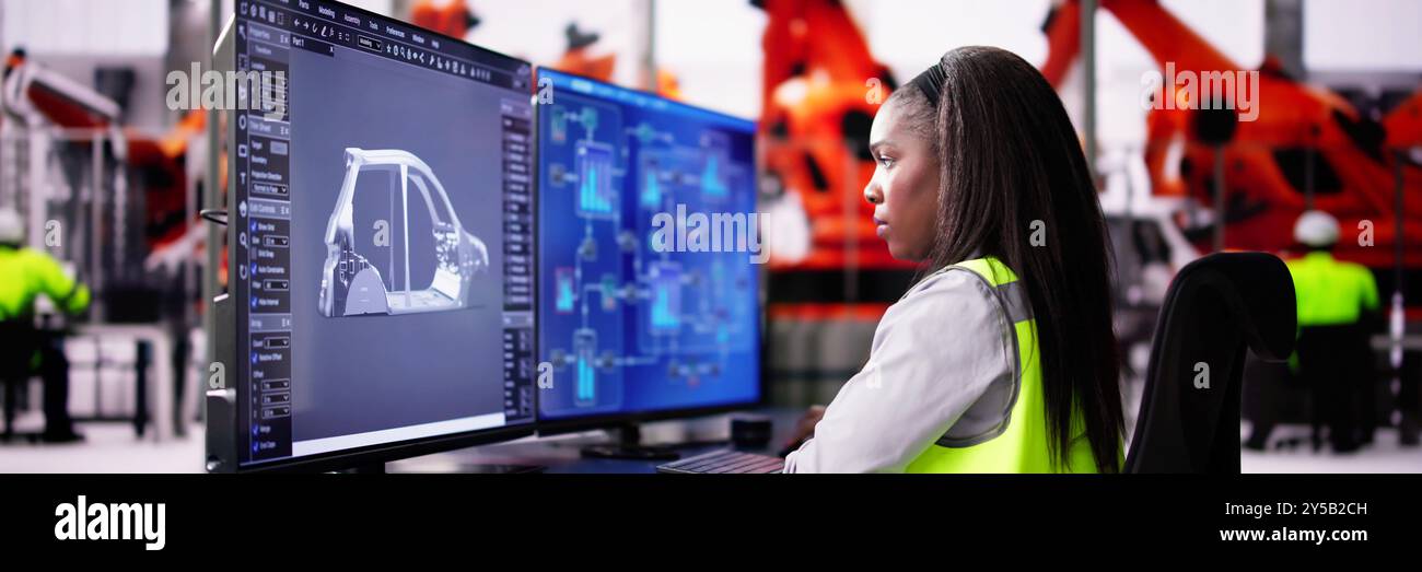 Industry Engineer Using Desktop PC Computer With CAD Software Stock ...