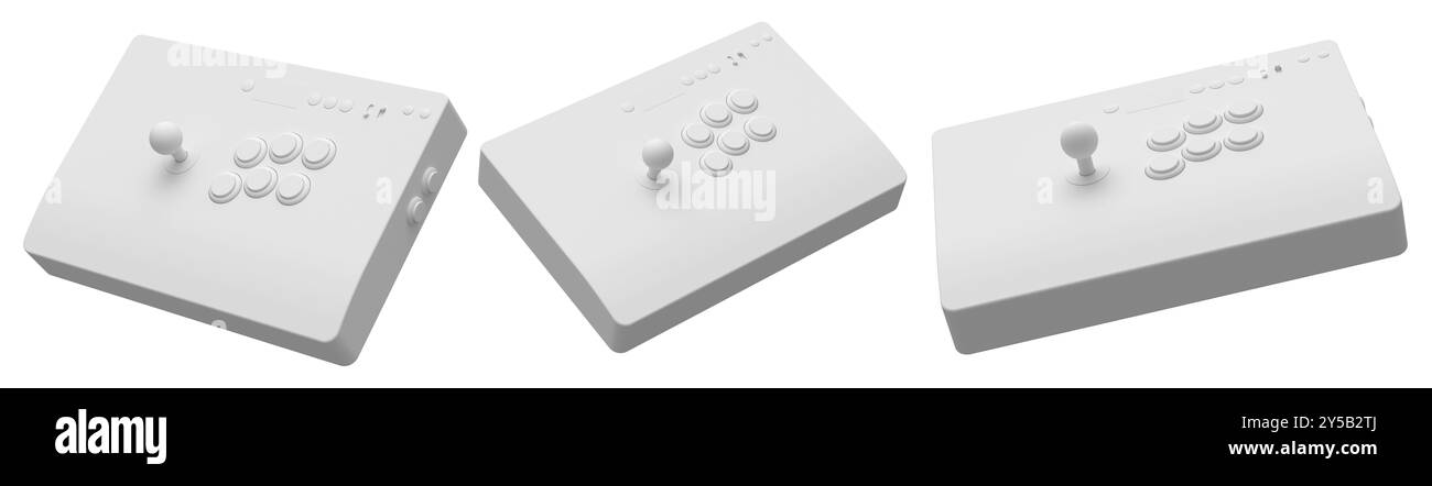 A set of three colorful arcade joysticks, catering to retro gaming ...