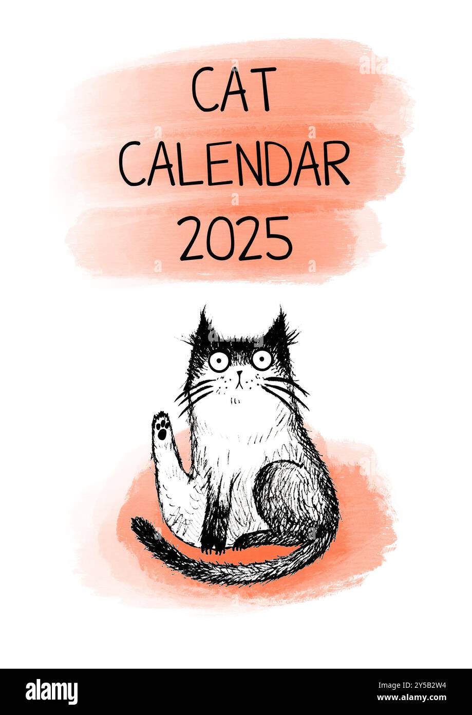 Calendar 2025 with hand drawn cats on white background Stock Photo - Alamy