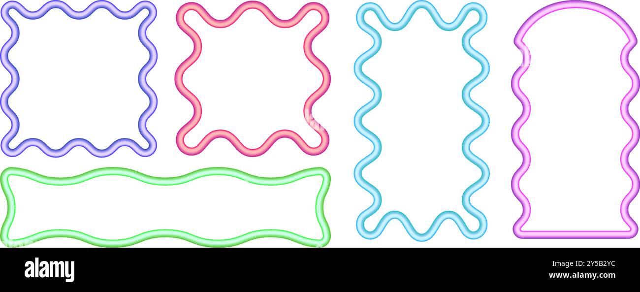 Wavy Rectangle Border Frame Squiggle Square Edge Box Neon Color Scallop Groovy Shape Retro