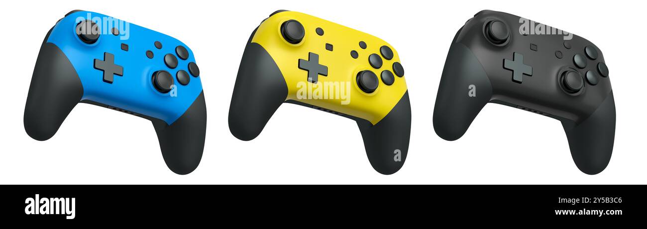 Collection of gaming controllers with different colors and designs for ...