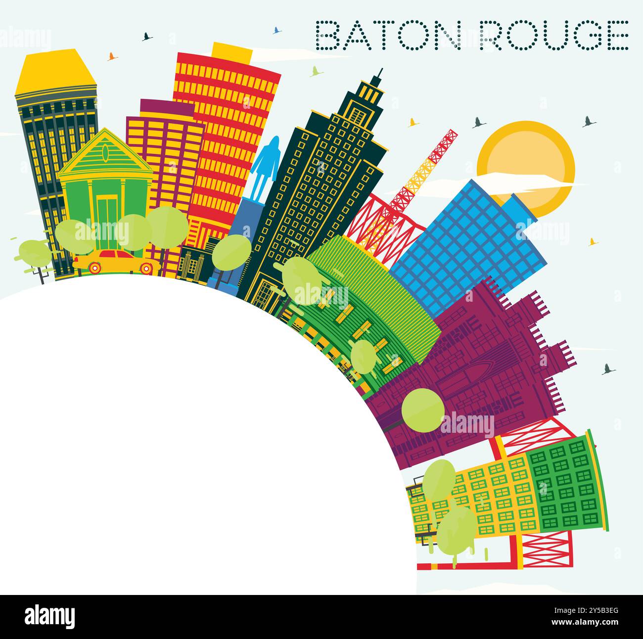 Baton Rouge Louisiana City Skyline with Color Buildings, Blue Sky and ...