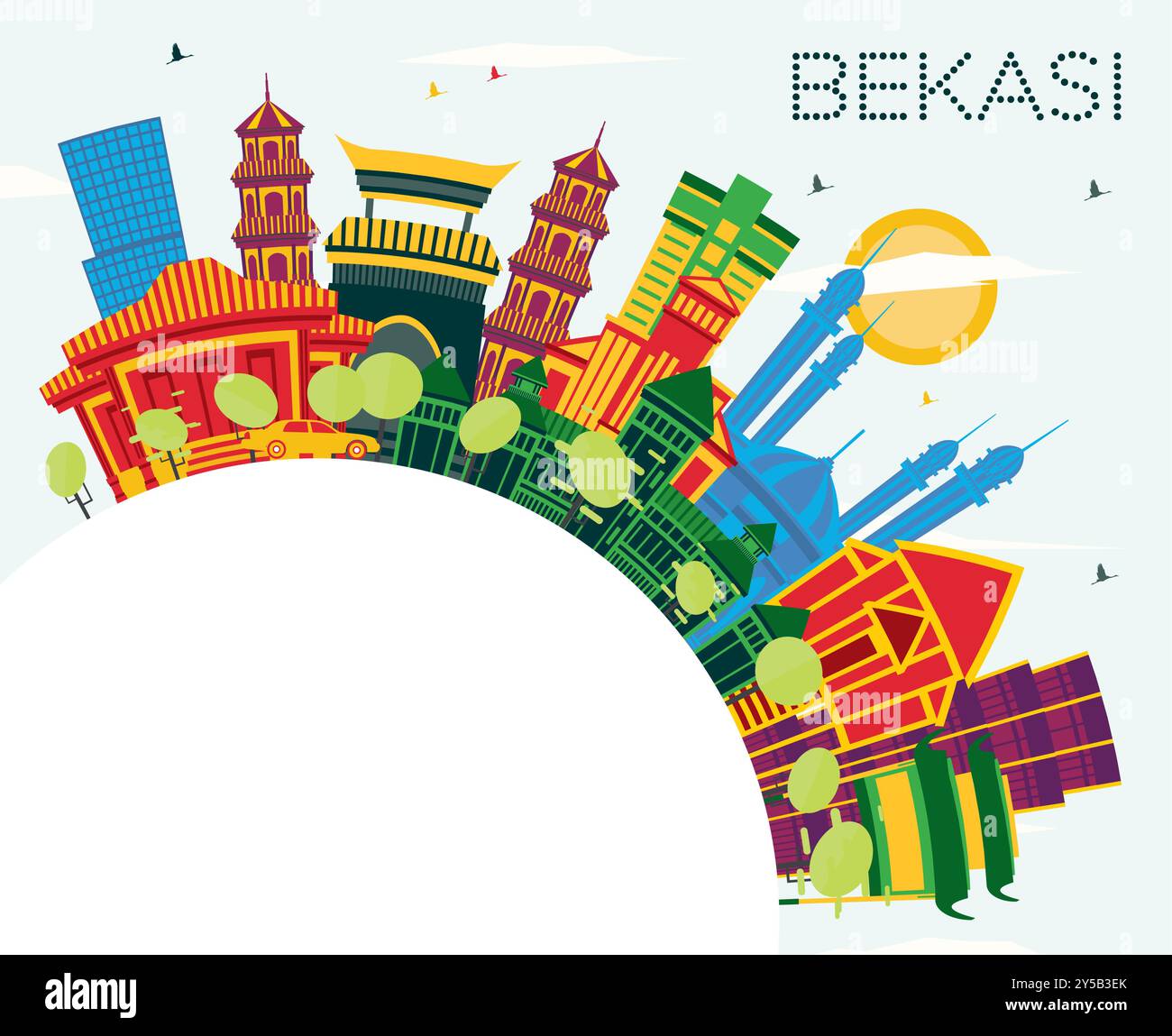 Bekasi Indonesia City Skyline with Color Buildings, Blue Sky and copy ...