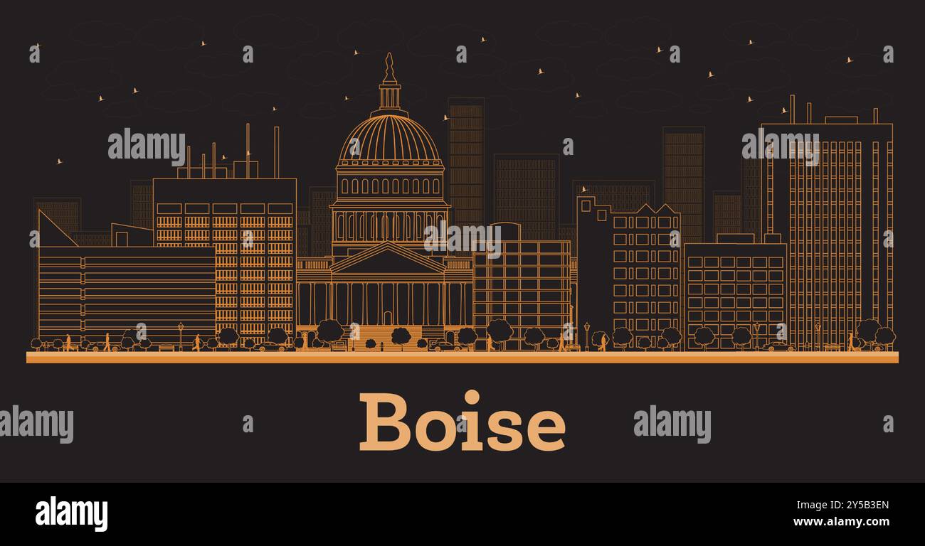 Outline Boise Idaho City Skyline with orange Buildings. Vector ...
