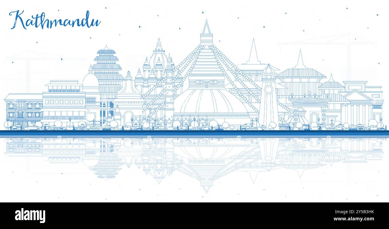 Outline Kathmandu Nepal City Skyline with Blue Buildings and ...