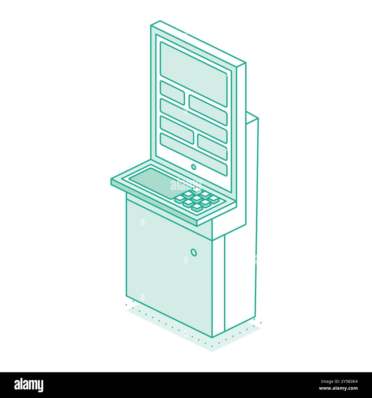 Isometric interactive kiosk. Self service terminal in bank or on train station isolated on white ...