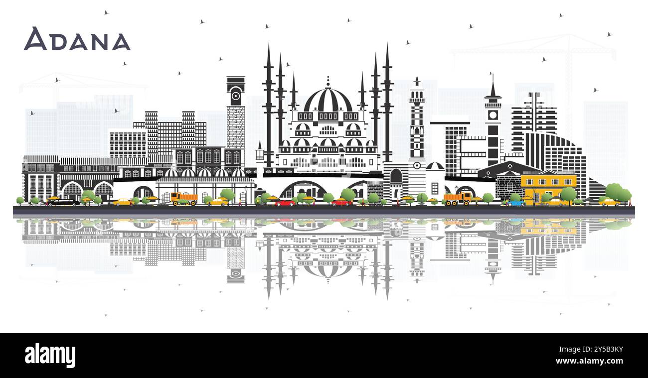 Adana Turkey City Skyline with Color Buildings and reflections Isolated ...