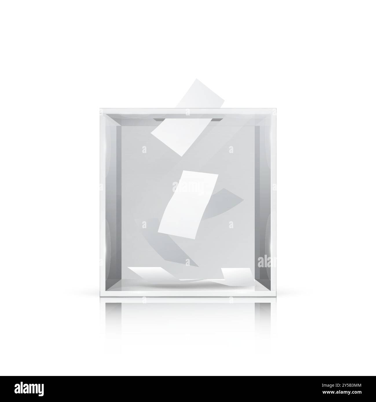 Realistic glass ballot box. Vector illustration. Voting white paper in ...
