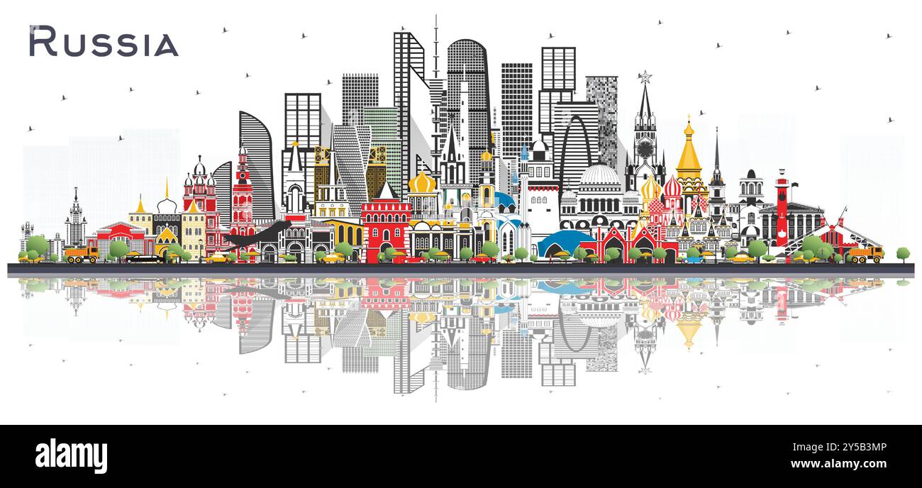 Russia City Skyline with Color Buildings Isolated on White. Vector ...