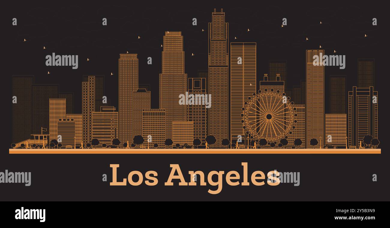 Outline Los Angeles California City Skyline with orange Buildings ...