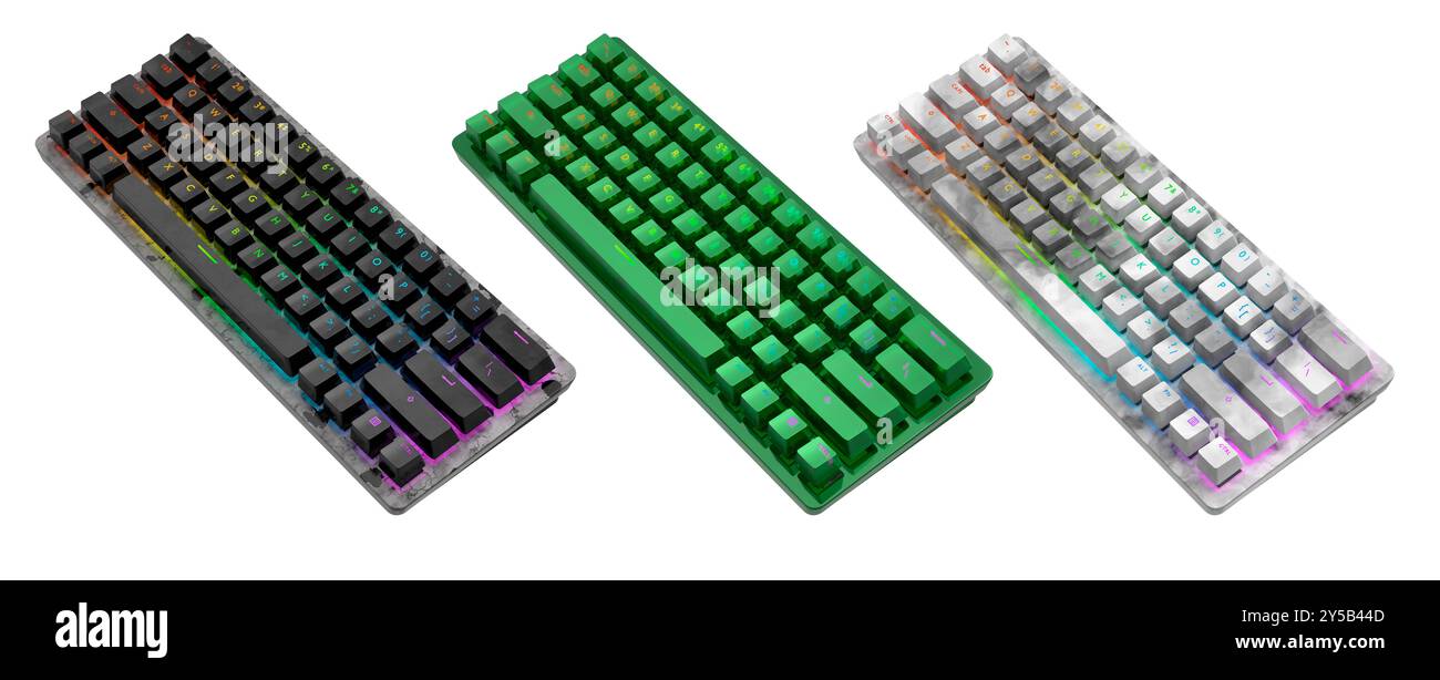Collection of mechanical keyboards isolated on white background with ...