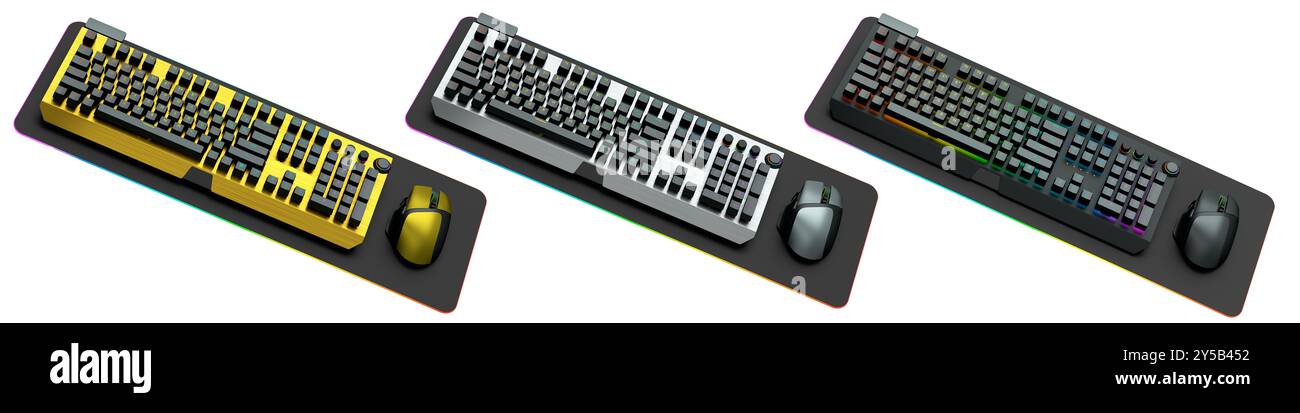 Collection of mechanical keyboards and mouse isolated on white ...