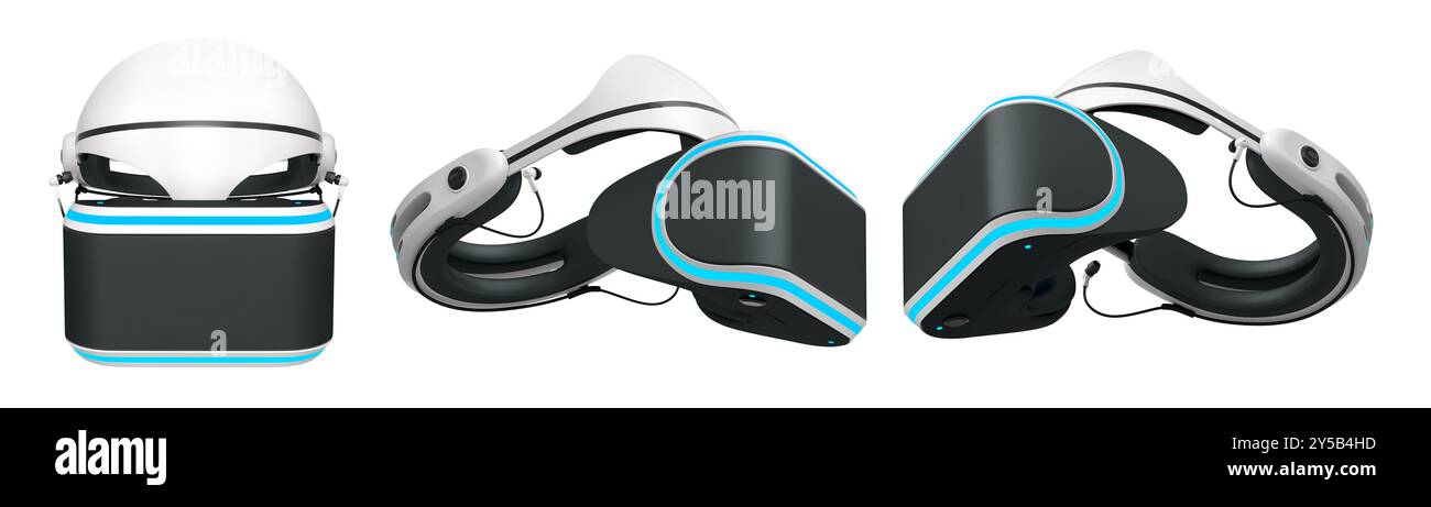 Virtual reality glasses and headset isolated on white background with ...