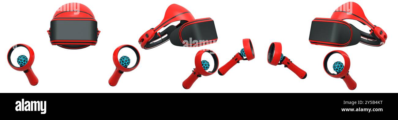 Virtual reality glasses and headset with controllers isolated on white ...