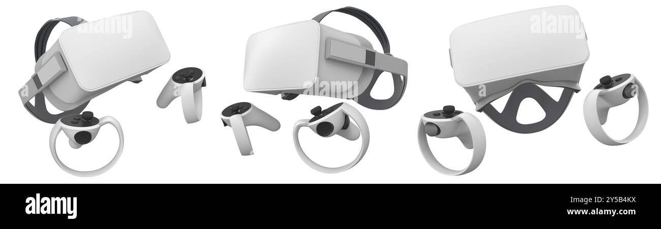 Virtual reality glasses and headset with controllers isolated on white ...