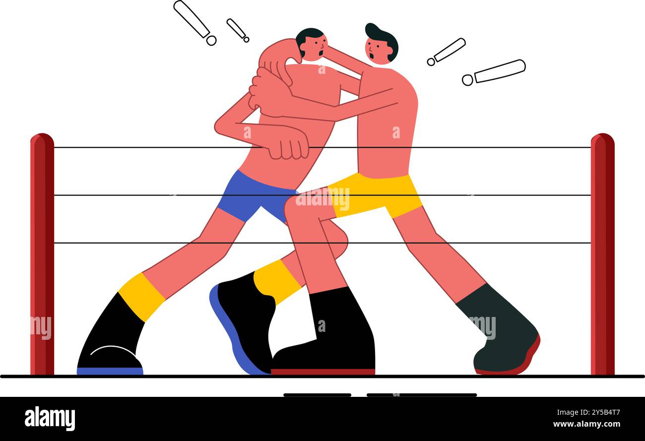 Wrestling Vector Illustration of Two Fighters in a Boxing Competition ...