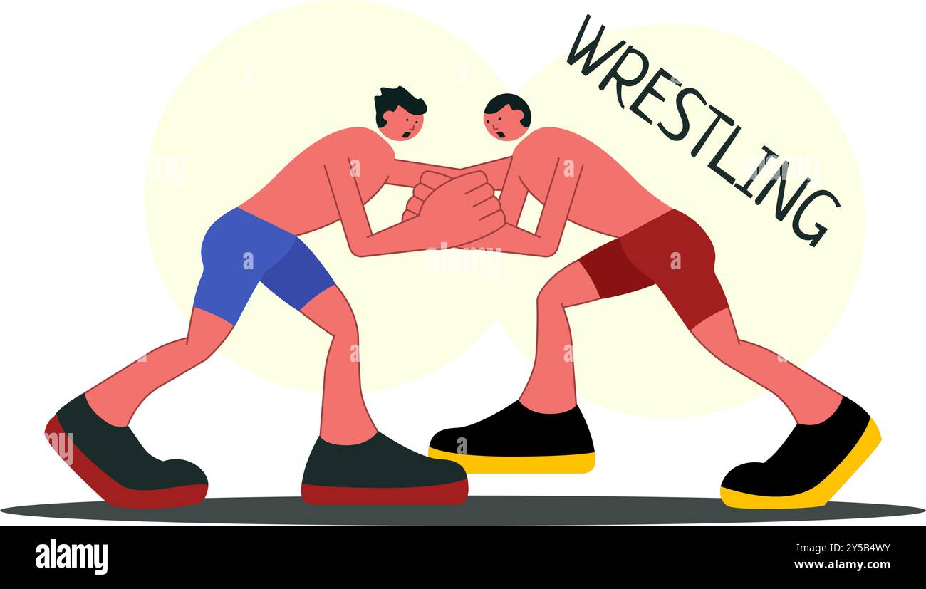Wrestling Vector Illustration of Two Fighters in a Boxing Competition ...