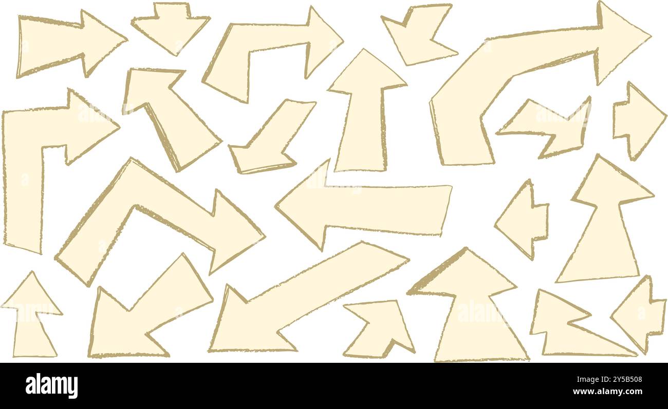 Set of crayon hand drawn arrows in different directions. Chalk, brush ...