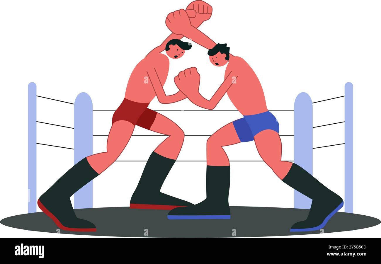 Wrestling Vector Illustration of Two Fighters in a Boxing Competition ...