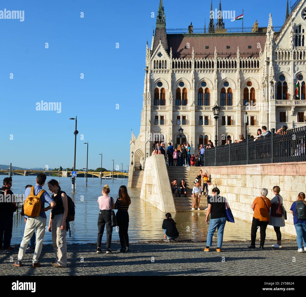 Overflowing Danube River in Budapest, Hungary. Showcasing the worst ...