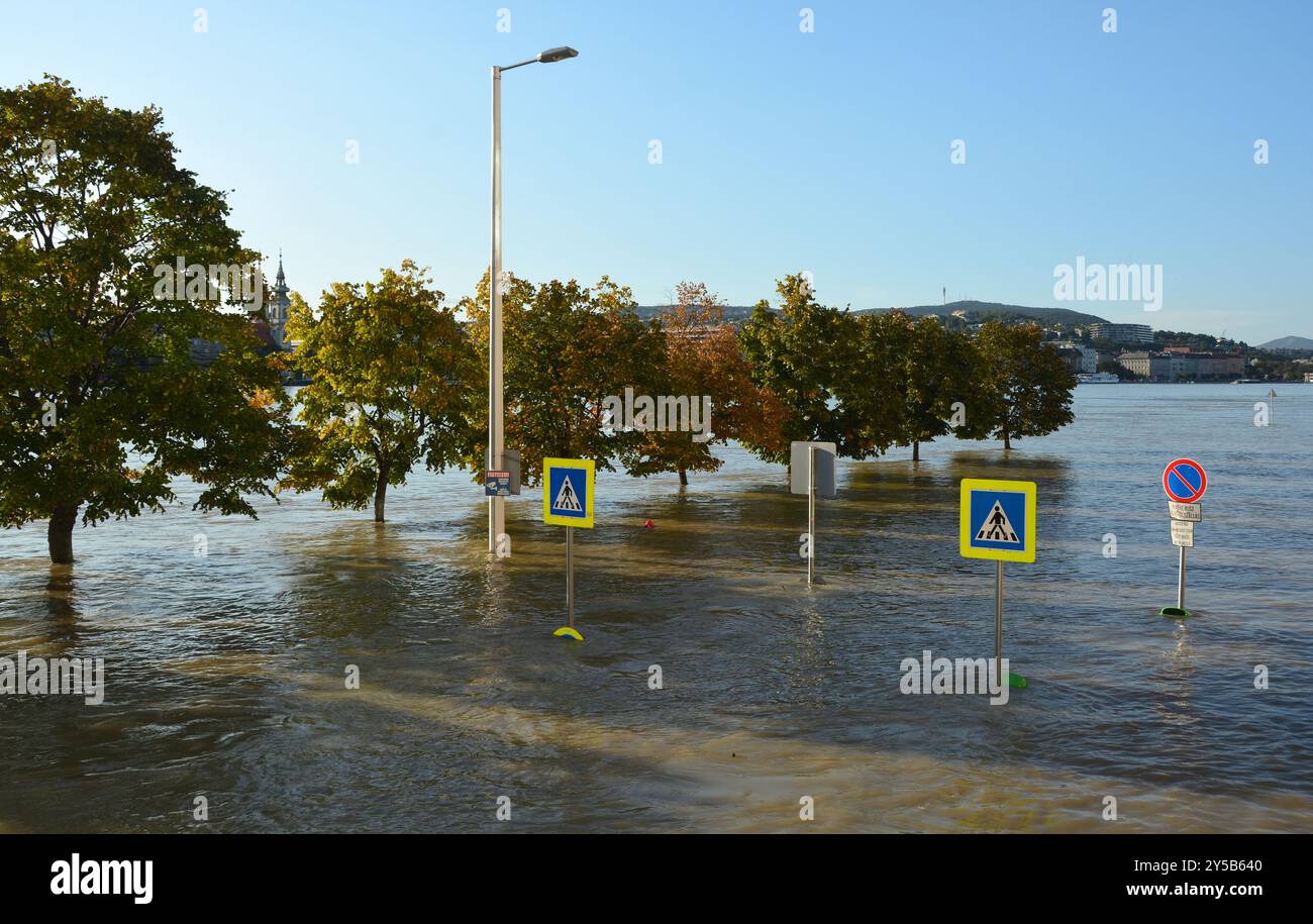 Overflowing Danube River in Budapest, Hungary. Showcasing the worst ...