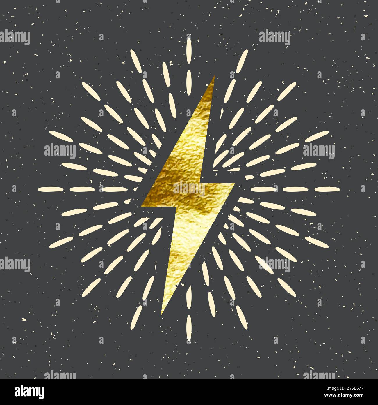 Vintage golden lightning bolt and sun rays. Gold foil texture ...