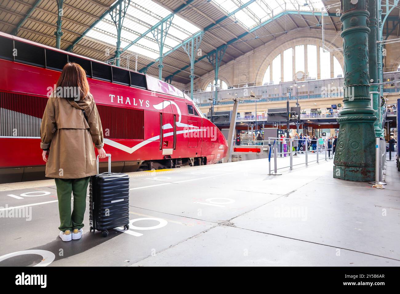 Thalys trains at Gare du Nord station in Paris, France. Image with a ...