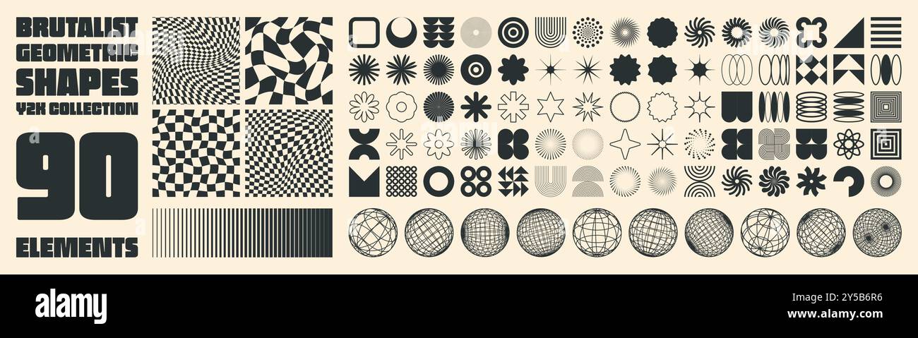 Brutalist geometric shapes, modern symbols. Groovy checkered pattern ...