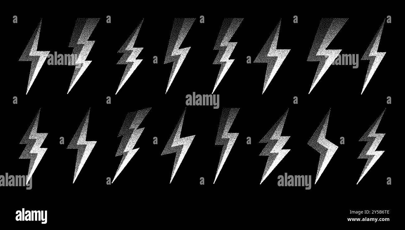 Lightning bolt icons collection. Dotted flash symbol, thunderbolt ...