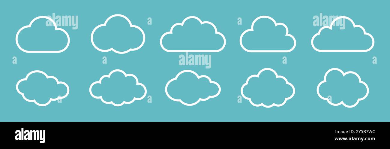 Vector illustration of the clouds set. Clouds collection in outline ...