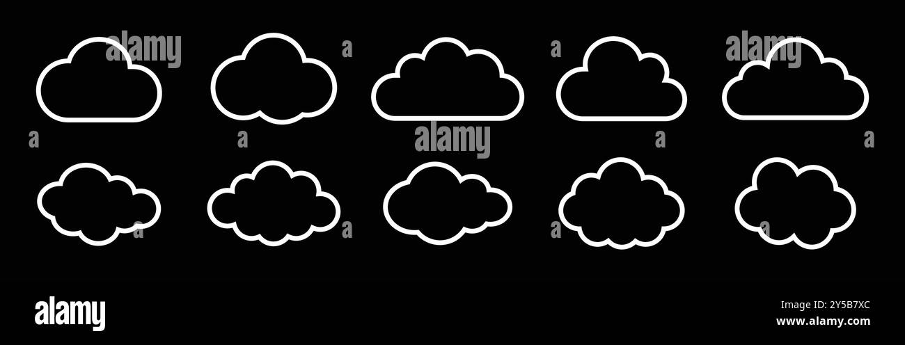 Vector illustration of the clouds set. Clouds collection in outline ...
