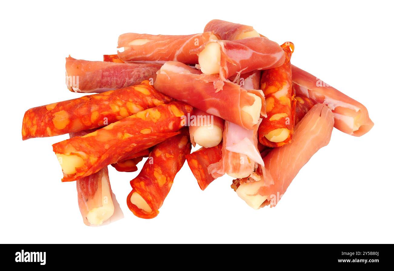 Group of Mediterranean rollitos made with, Serrano ham and Manchego ...