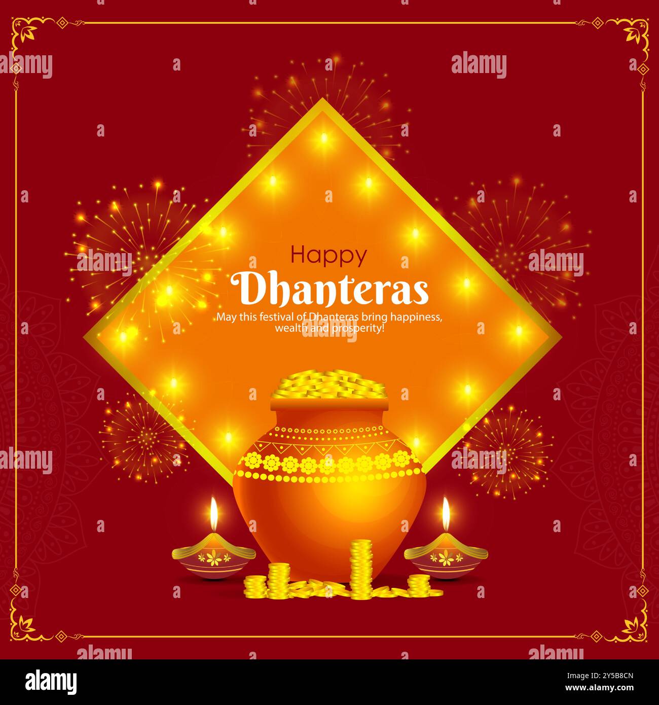 Vector illustration of Happy Dhanteras social media feed template Stock ...