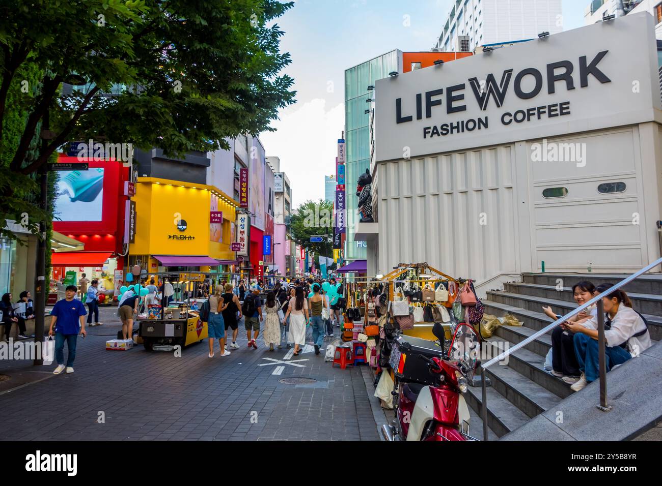 Seoul, Korea - August 25, 2024 - street photography of shops and people ...