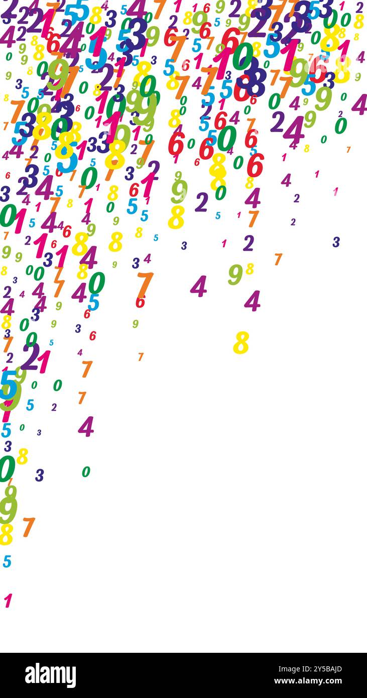 Scattered numbers. Colorful childish digits flying chaotic. Back to ...