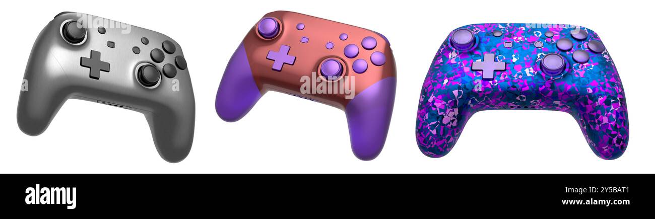 Collection of gaming controllers with different colors and designs for ...
