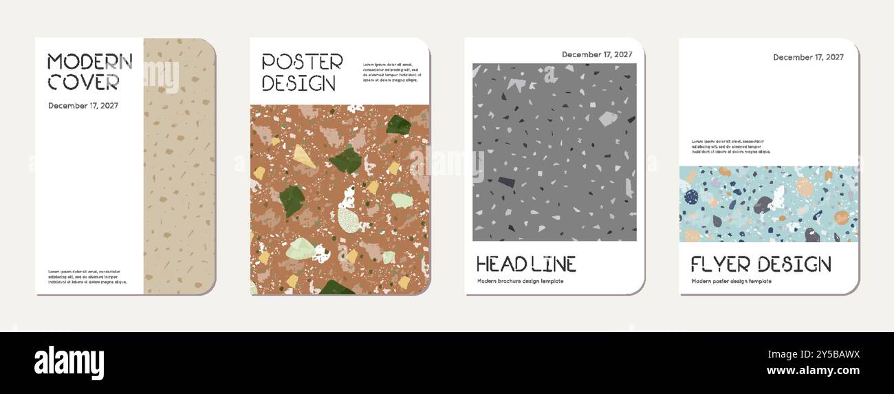 School diary cover design. Terrazzo abstract background made of natural ...