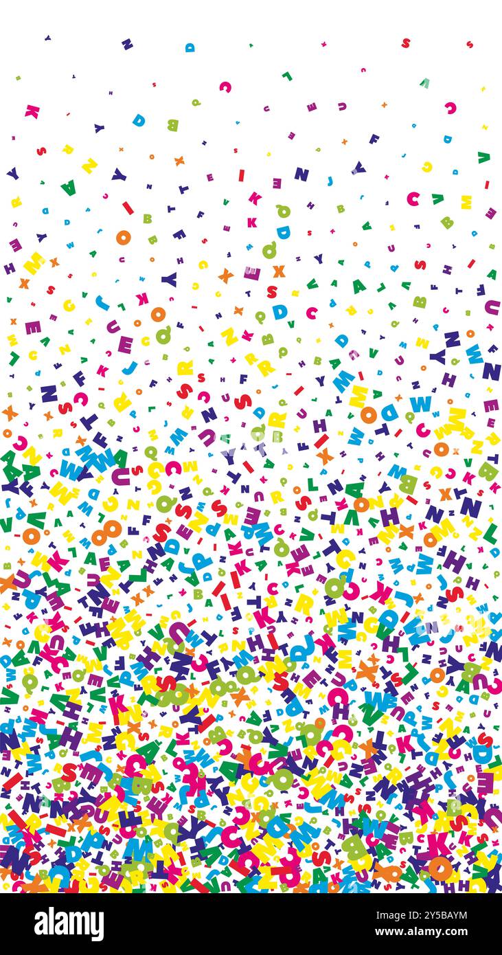 Falling letters of English language. Colorful childish flying ...