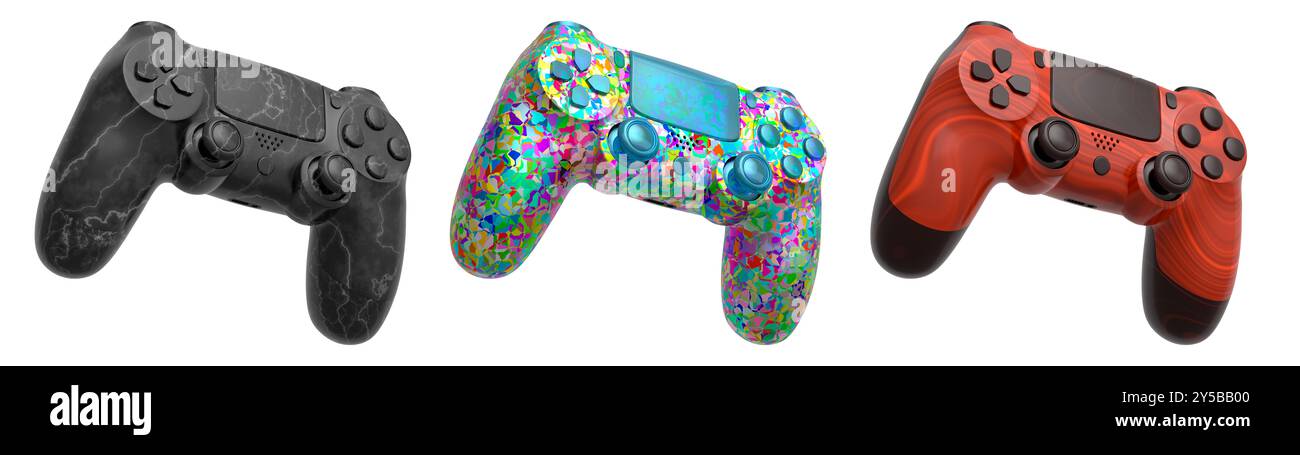 Collection of gaming controllers with different colors and designs for ...